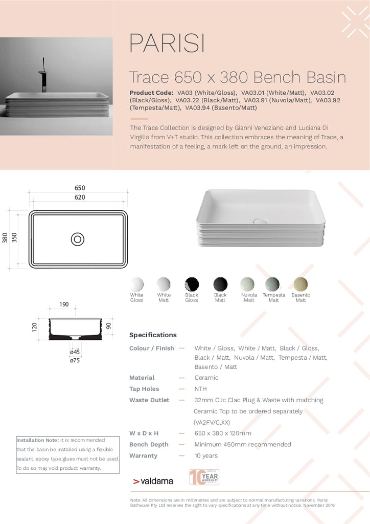 Trace 65 above counter basin – The TSH Group Pty Ltd